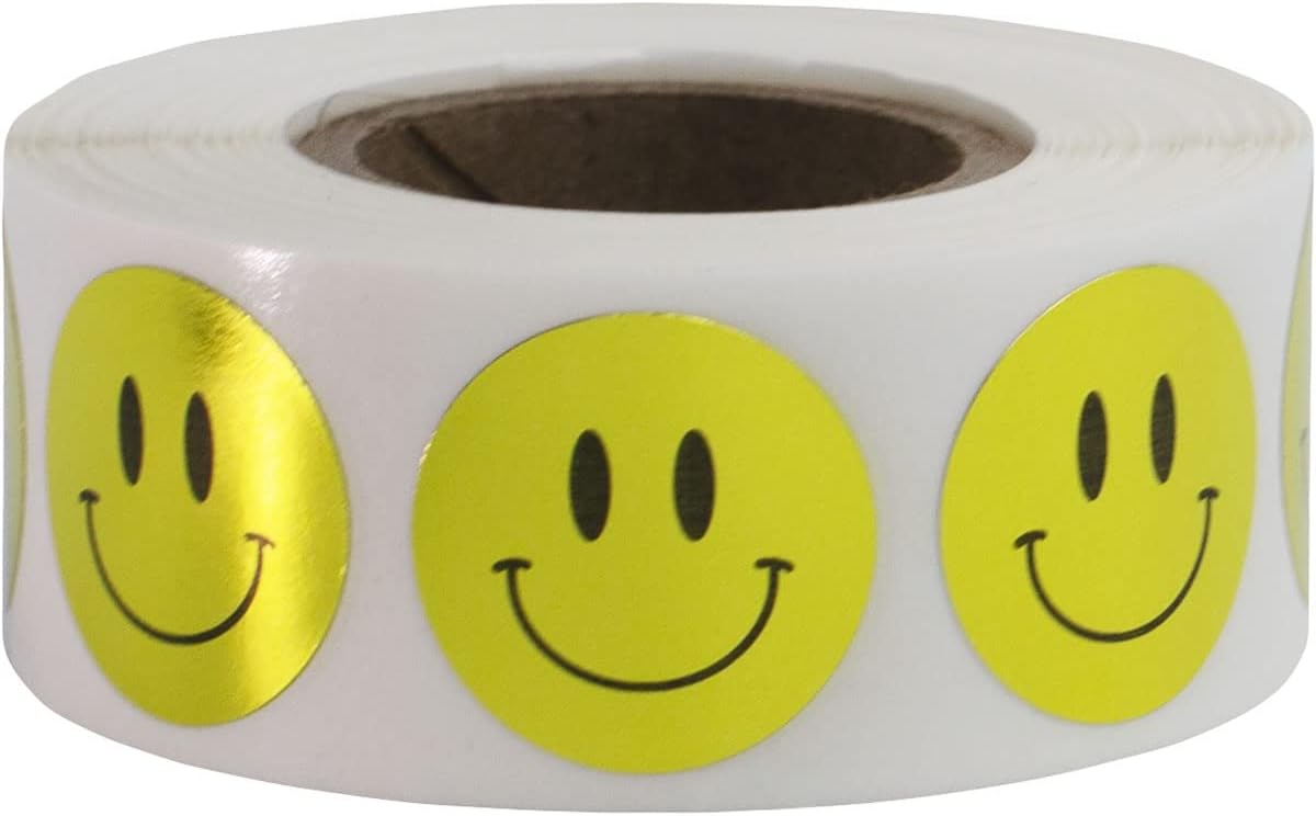 Metallic Gold Happy Face Stickers 19.1 mm 0.75 Inch Round 500 Count ...