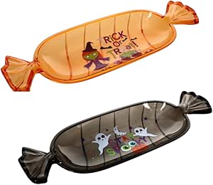 Amazon.com: Halloween Candy Dish Set, Orange and Black Plastic Trays ...