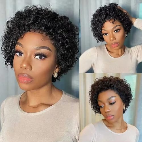 Amazon.com: Sherico Pixie Cut Wig Human Hair Lace Short Afro Curly Bob ...