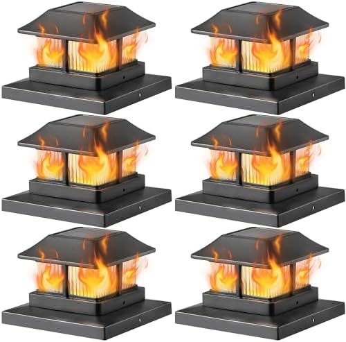 Dynaming Solar Flame Post Lights Outdoor, Solar Powered Lamps Fence ...