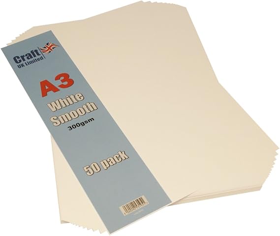 Craft UK 2010 A3 300gsm Smooth Card - White (Pack of 50 Sheets ...