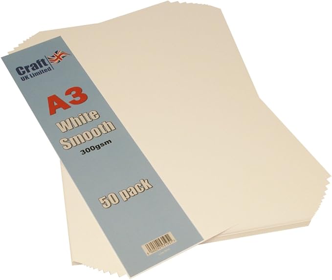 Craft UK 2010 A3 300gsm Smooth Card - White (Pack of 50 Sheets ...