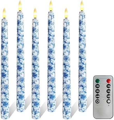 Amazon.com: FCMSHAMD 6PCS Blue Floral Flameless Taper Candles, 11 Inch ...