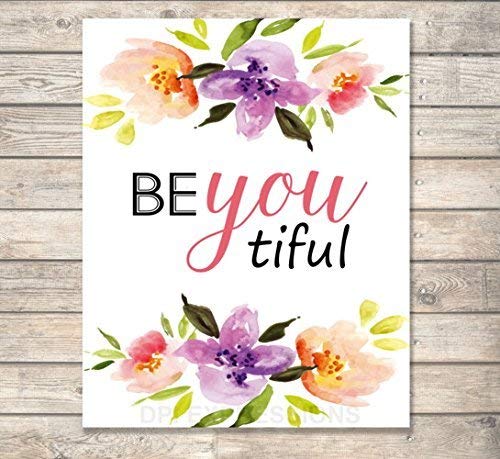 Amazon.com: BeYouTiful - Inspirational Quote Art Print, Floral Print ...