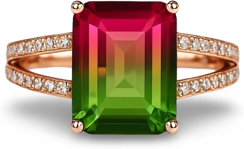 Amazon.com: Watermelon Tourmaline Ring – Real Crystal Promise Ring for ...