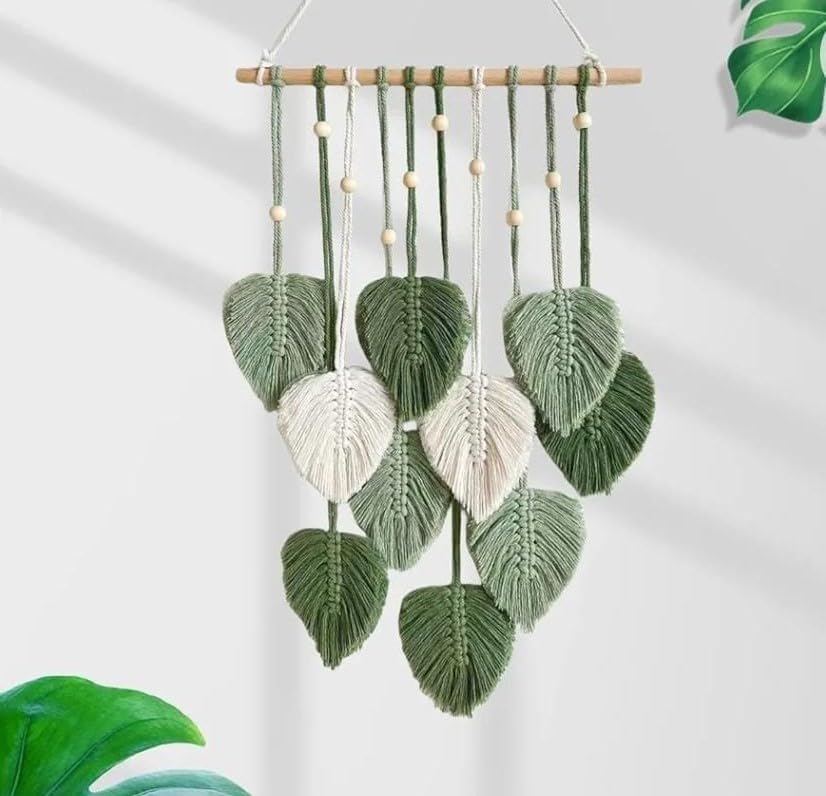 Divinecho Macrame Wall Hanging Boho Chic Handmade Woven Leaf Tassels Decoration Cotton Ornaments ...
