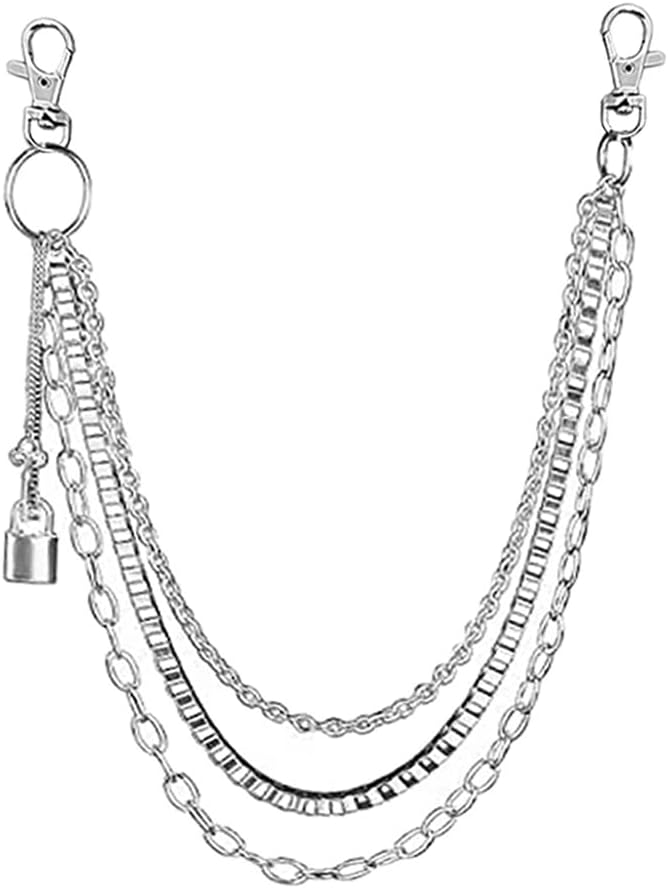 Amazon.com: Pants chain, Belt chains for women men, 3 Layer Punk Pocket ...