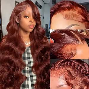 Amazon.com : Reddish Brown Lace Front Wigs Human Hair 13x6 Body Wave Lace Front Wigs Human Hair ...