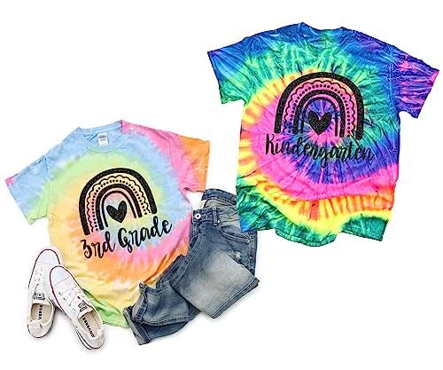 Amazon.com: Back to School Rainbow Tie Dye Shirt Tee T-Shirt Heart Neon ...