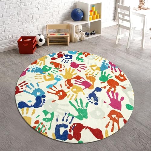 STARUIA Colorful Round Kids Rug 5 Ft, Machine Washable Rug for Playroom ...