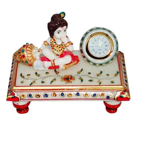 Buy Artisan Marble Lord Krishna Clock - (6X4 In) Online at Low Prices ...