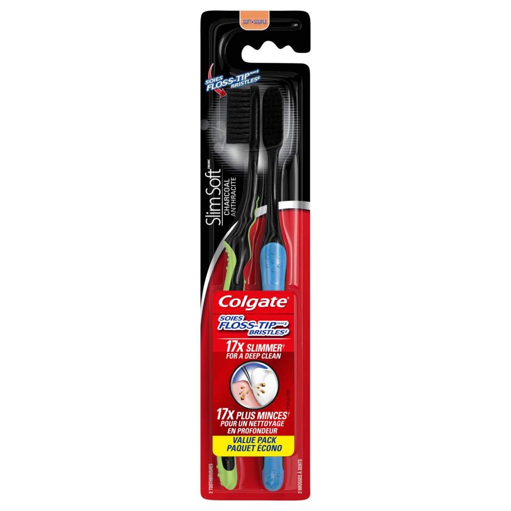 Colgate Slim Soft Toothbrush with Charcoal, 2 Count : Amazon.ca: Health ...