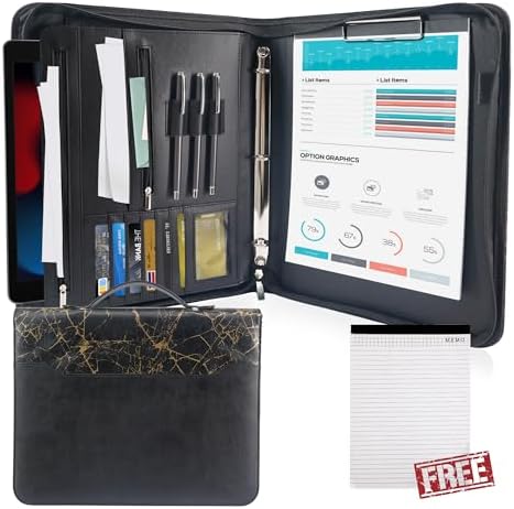 GraduatePro Zippered Leather Padfolio Portfolio Folder with Handle and ...