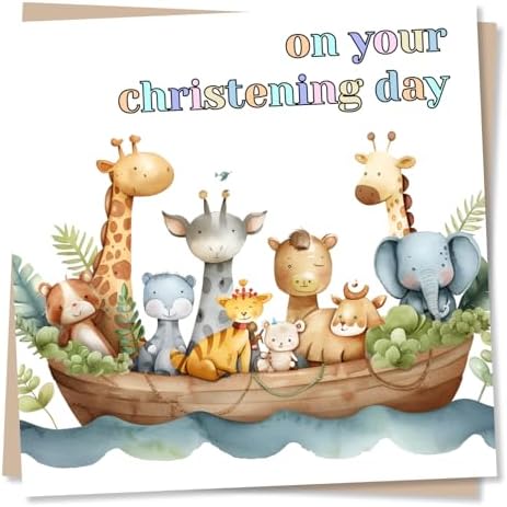 Adorable Christening Card - On Your Christening Day - Animals in A Boat ...