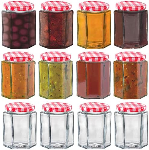 Offer Shop Glass Jam Jars with Red Gingham Lid & Labels - 280ml / 9oz ...