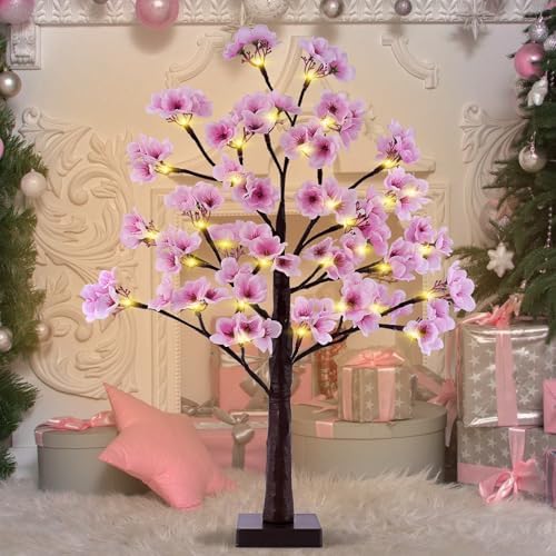 Amazon.com: OOLALOO Pink Prelit Cherry Blossom Tree Lamp 18 Inches ...