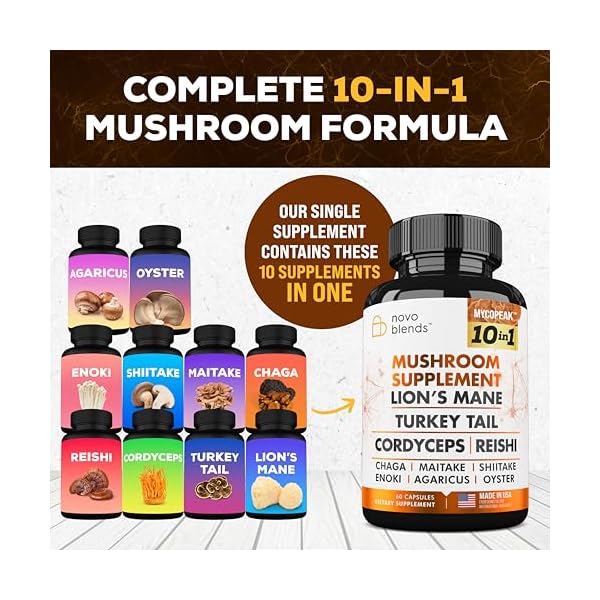 Mushroom Supplement 10x Complex - Lions Mane, Turkey Tail, Cordyceps ...