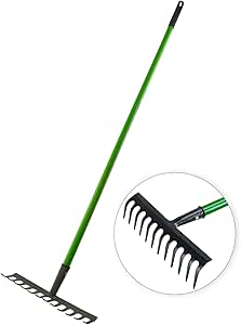 DNQ Heavy Duty 12-Teeth Garden Rake - Carbon Steel with PVC Grip for ...