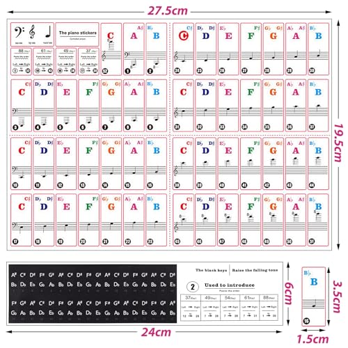 XPOOP Piano Keyboard Stickers Piano Key Music Notes Letter Label Piano ...