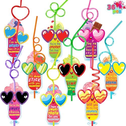 Amazon.com: 80 Pack Valentines Straw Valentines Day Cards with Colorful ...
