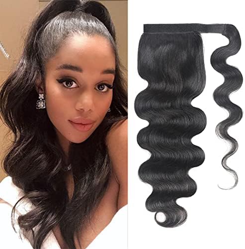 Amazon.com : Human Hair Body Wave Ponytail with Magic Paste Warp Around ...