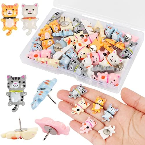 Amazon.com: 30 pcs Cute Cat Push Pin Decorative Thumb Tacks Animal Push ...