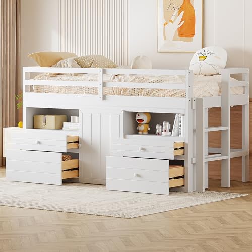 Amazon.com: Bellemave Twin Size Low Loft Bed for Kids,Wood Twin Loft ...