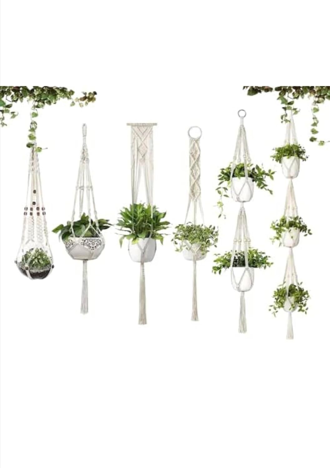 GUL DECOR 5-Pack Macrame Plant Hangers, Unique Designs,Handmade Cotton ...