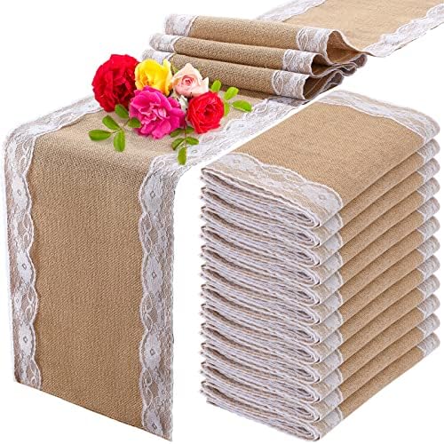 Amazon.com: Chumia 12 Pcs Burlap Lace Table Runner 12" x 72" Bulk Jute ...
