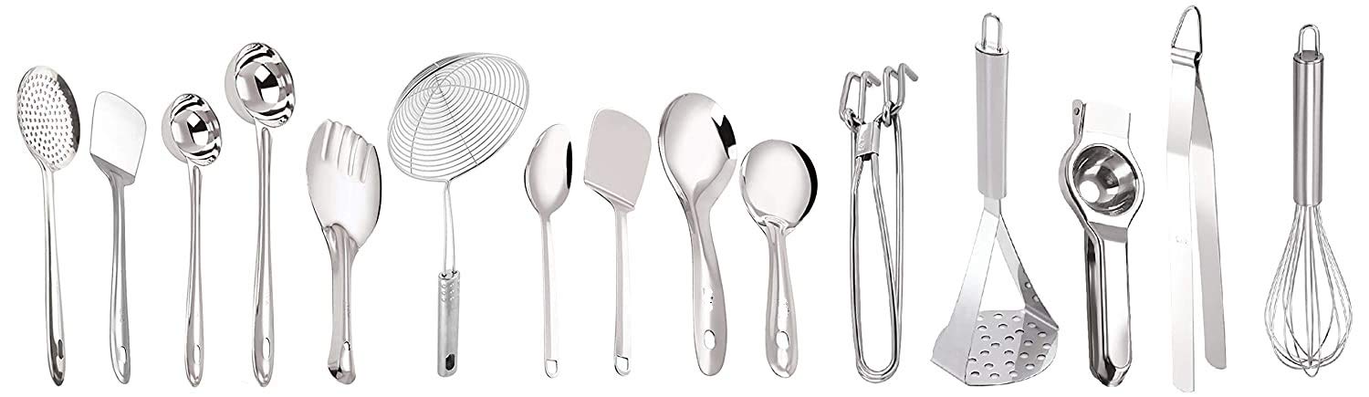 Buy Girgit Stainless Steel Cooking and Serving Spoon Set, Silver ...