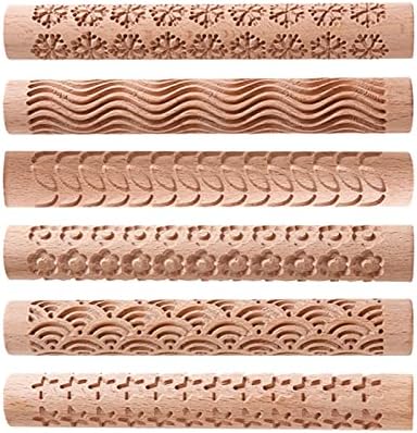 Amazon.com: Wood Clay Pattern Roller Textured Rolling Pin Clay Modeling ...