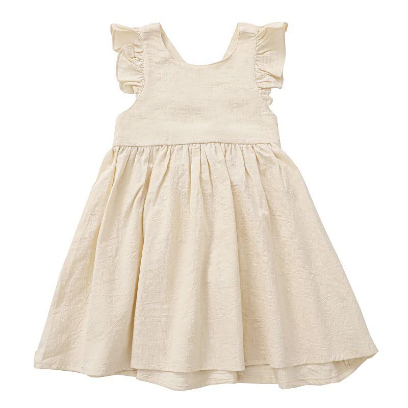 POPOLAR Toddler Baby Girl Summer Dress Cotton Linen Ruffle Sleeveless ...