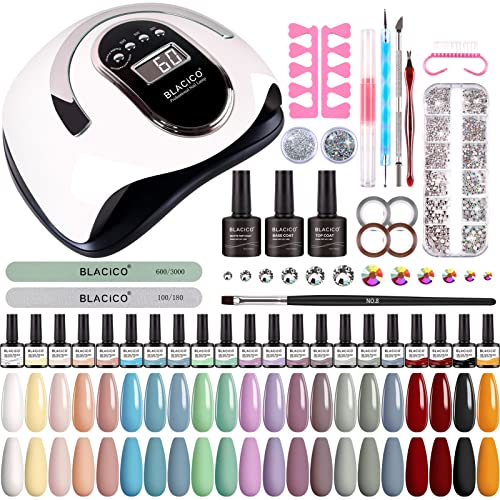 BLACICO Gel Nail Polish Kit with UV Light 168W Nail Dryer, 21 Colors ...
