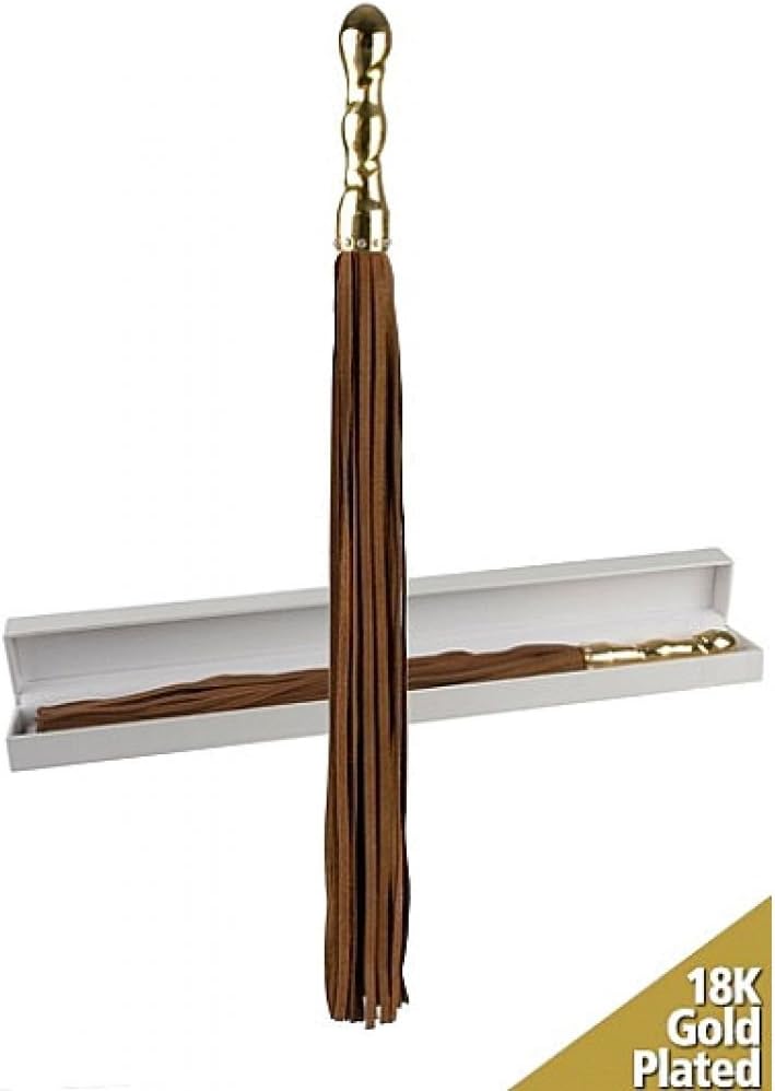 Ouch Deluxe Luxury Whip 18k Gold Handle and Suede Tassels 54cm Brown ...