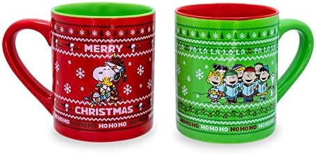Amazon.com: Peanuts Charlie Brown and Snoopy Christmas Sweaters Ceramic ...