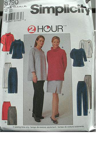 Simplicity 2 Hour Pattern 8790 Misses Knit Top, Skirt & Pants with ...