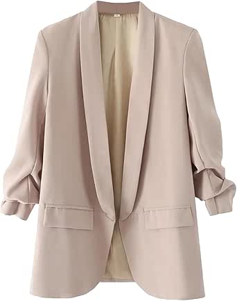 Womens Casual Blazers Open Front 3/4 Folding Sleeve Suit Coat Work ...