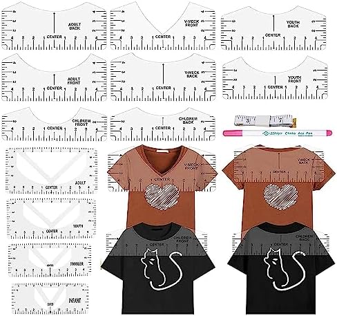 9Pcs Tshirt-Ruler Guide to Center Vinyl, Transparent V-Neck/Round PVC ...