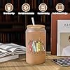 Amazon.com | LEADO 16 oz Cute Glass Cups with Lids and Straws - Book ...