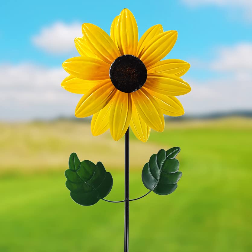 Elfengarden Sunflower Wind Spinner Garden Stake Decor - Metal Yard Art ...