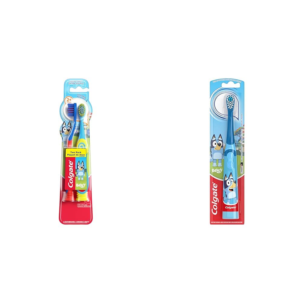 Amazon.com: Colgate Bluey Extra Soft Kids Toothbrush Pack & Battery ...
