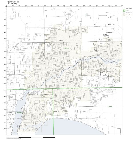 ZIP Code Wall Map of Appleton, WI ZIP Code Map Laminated: Amazon.com ...