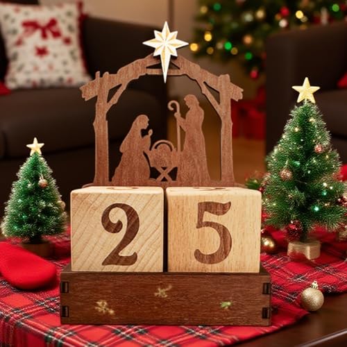 Christmas Countdown Calendar Wooden - Advent Nativity Scene With 25 ...