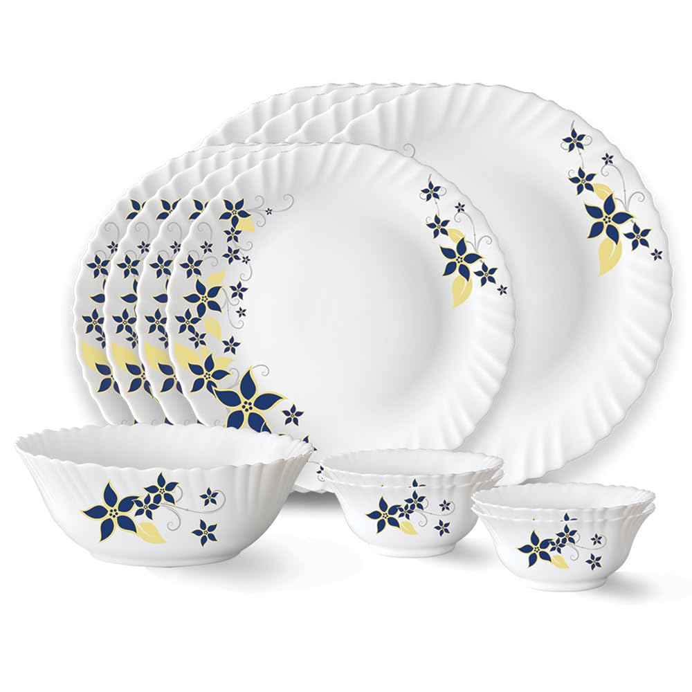 Larah by Borosil Viva Fluted Series Opalware Dinner Set | 13 Pieces for ...