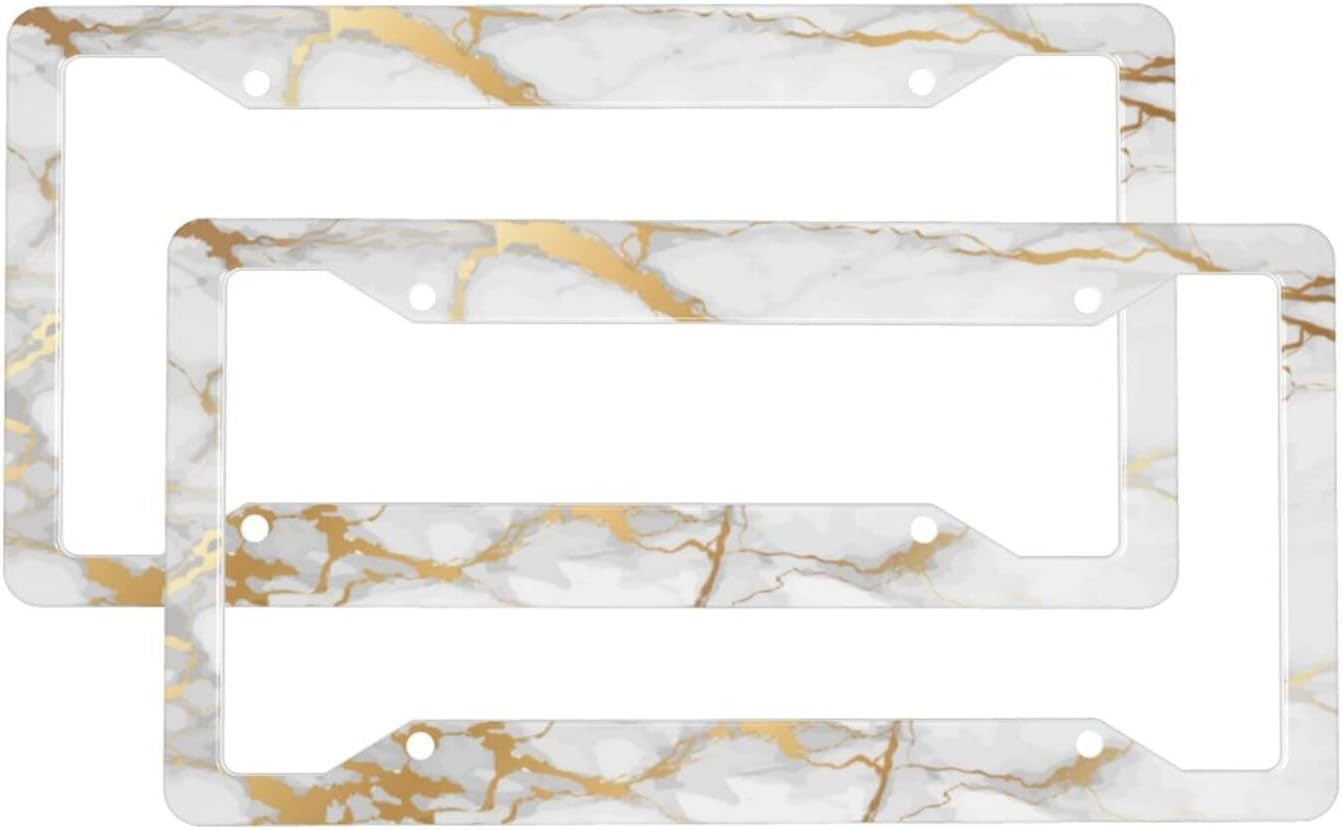Amazon.com: Marble Gold License Plate Frame 2 Pack License Plate Holder ...