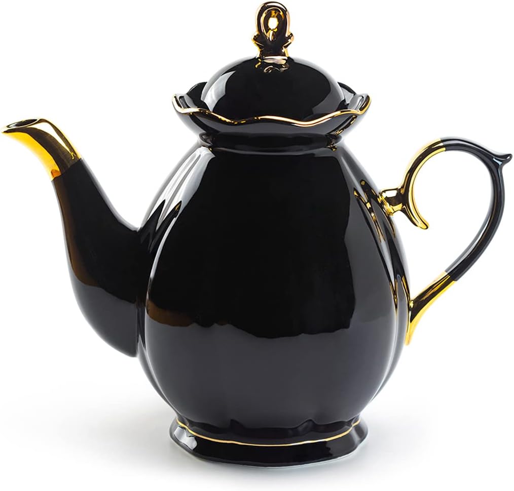 Amazon.com | Grace Teaware Black Gold Scallop Fine Porcelain Teapot ...