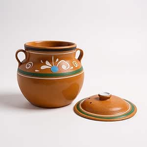 Amazon.com: Mis Jarritos Mexican Clay Bean Pot W/Lid, Olla De Barro ...