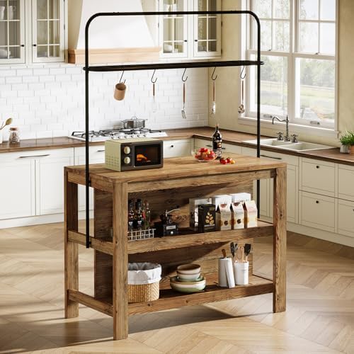 Amazon.com: TRIBEWOOD Solid Wood Kitchen Island with Storage, 47-Inch ...