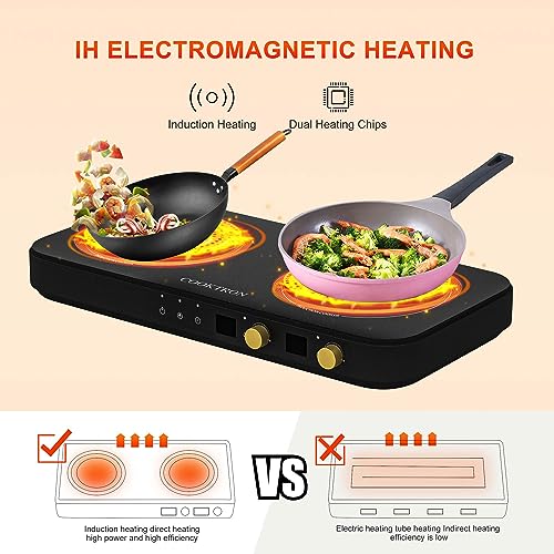 Portable Induction Cooktop 2 Burner with Removable Iron Cast Griddle ...