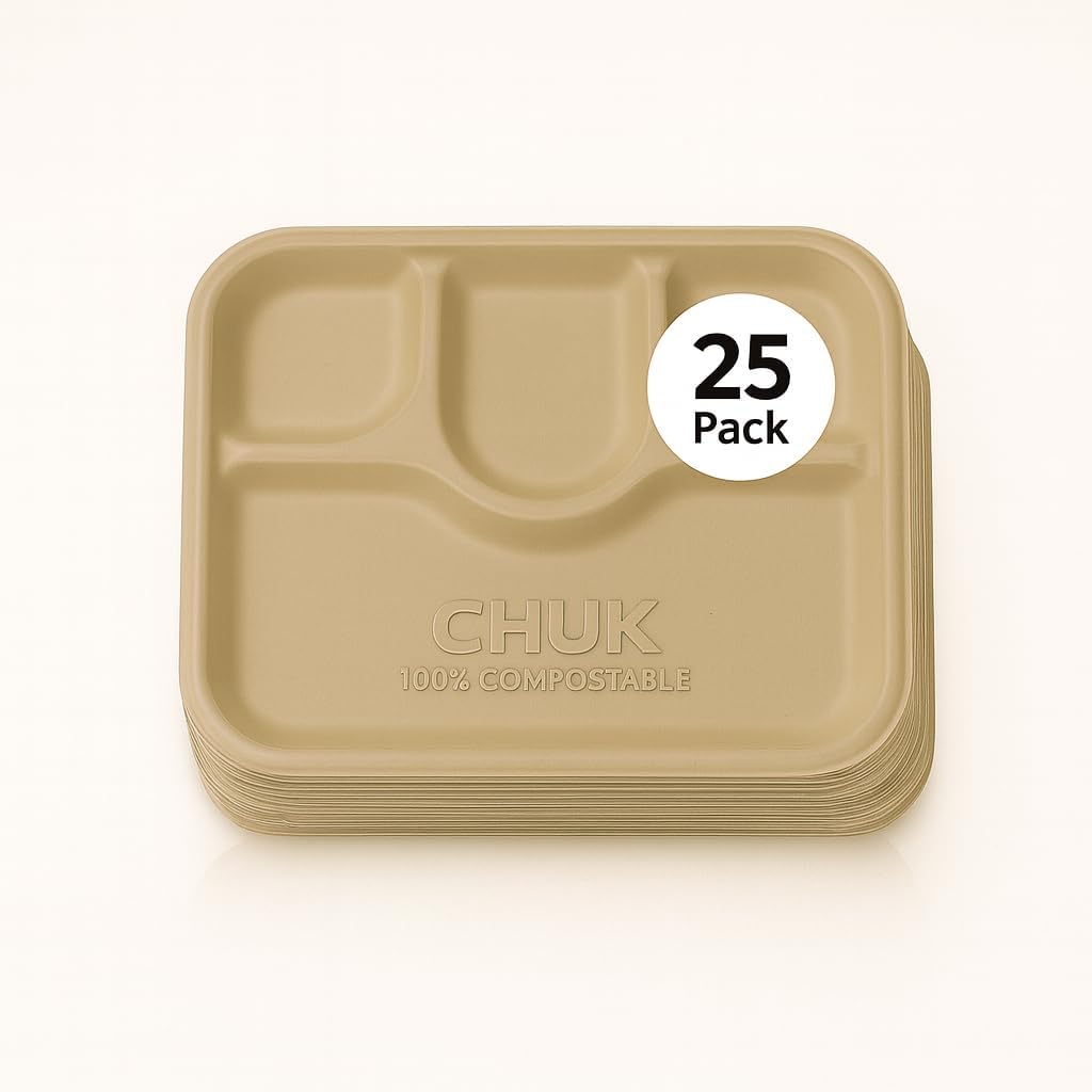 Amazon.com: 100% Compostable, 4 Compartment, Disposable Paper Plates ...